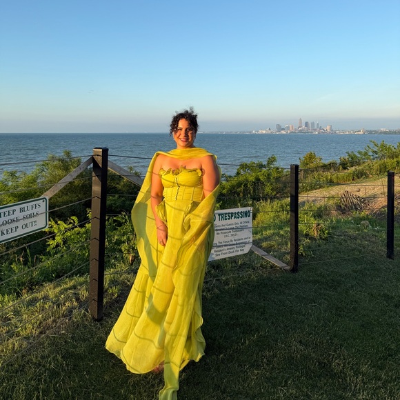 Dresses | Vibrant Chartreuse Green Strapless Gown With Custom Scarf ...